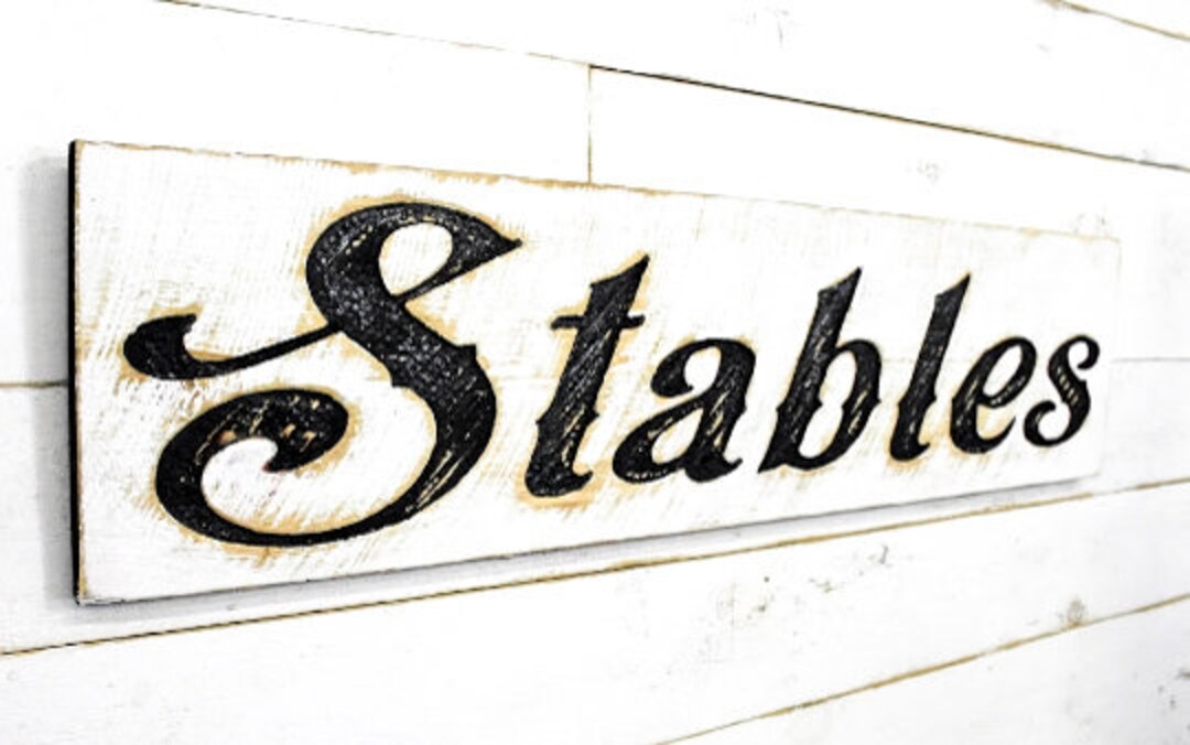 Stables Sign - Carved in a 40"x10" Solid Wood Board Rustic Distressed ...