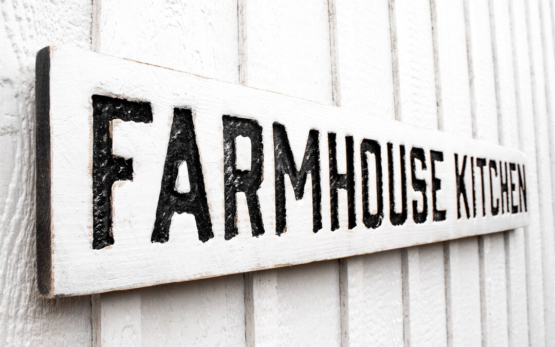 Farmhouse Kitchen Sign - Carved in a Solid Wood Board Rustic Distressed ...