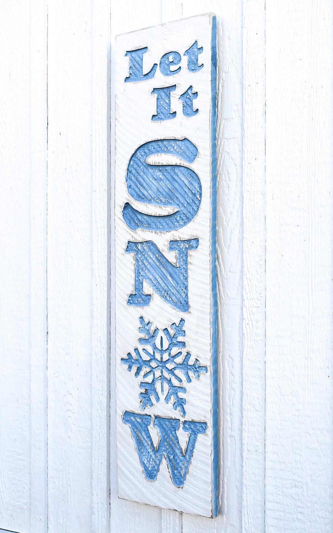 Let It Snow Sign | Carved in Solid Wood | Rustic Distressed Finish ...