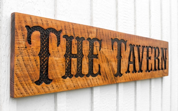 The Tavern Sign Carved in a Solid Wood Board Rustic | Etsy