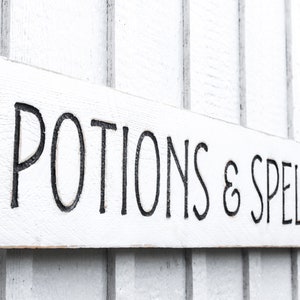 Potions & Spells Sign | Carved in Solid Wood | Rustic Distressed Finish ...