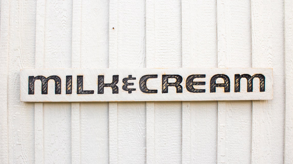 Milk & Cream Sign Carved in a 55x8 Solid Wood | Etsy