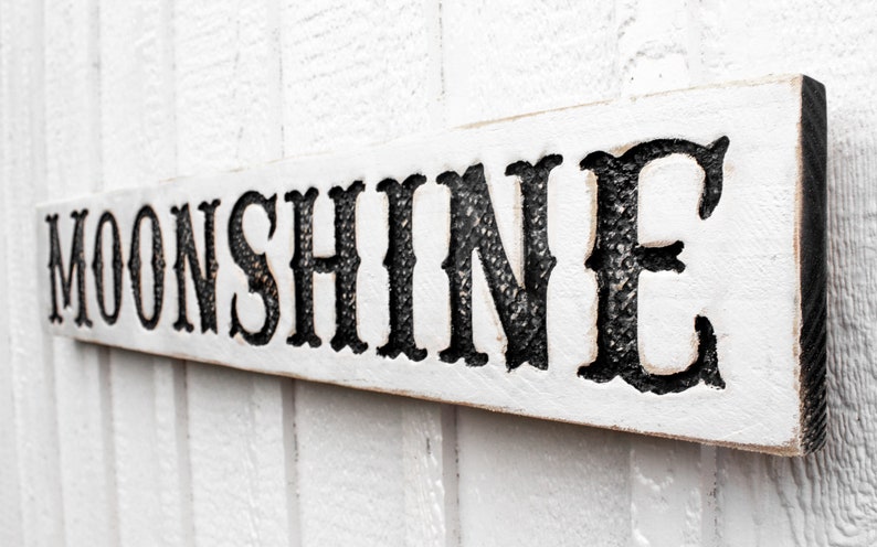 Moonshine Sign - Carved in a 40"x6" Solid Wood Board Bar Prohibition ...