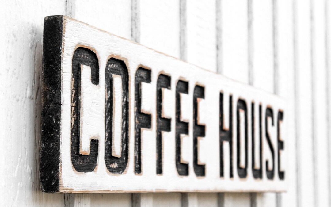 Coffee Shop Sign - Carved in a 40"x8" Solid Wood Board Rustic ...