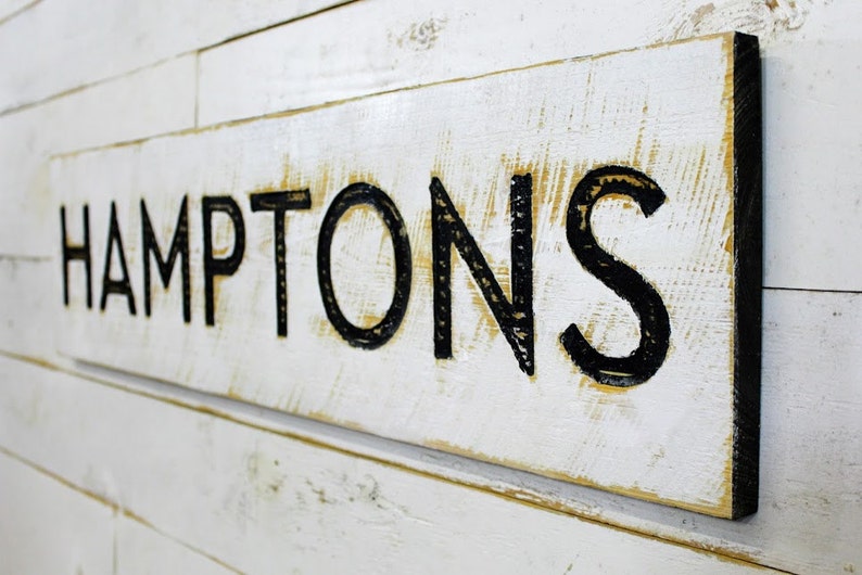 Hamptons Sign Carved in a 40x10 Solid Wood Board | Etsy