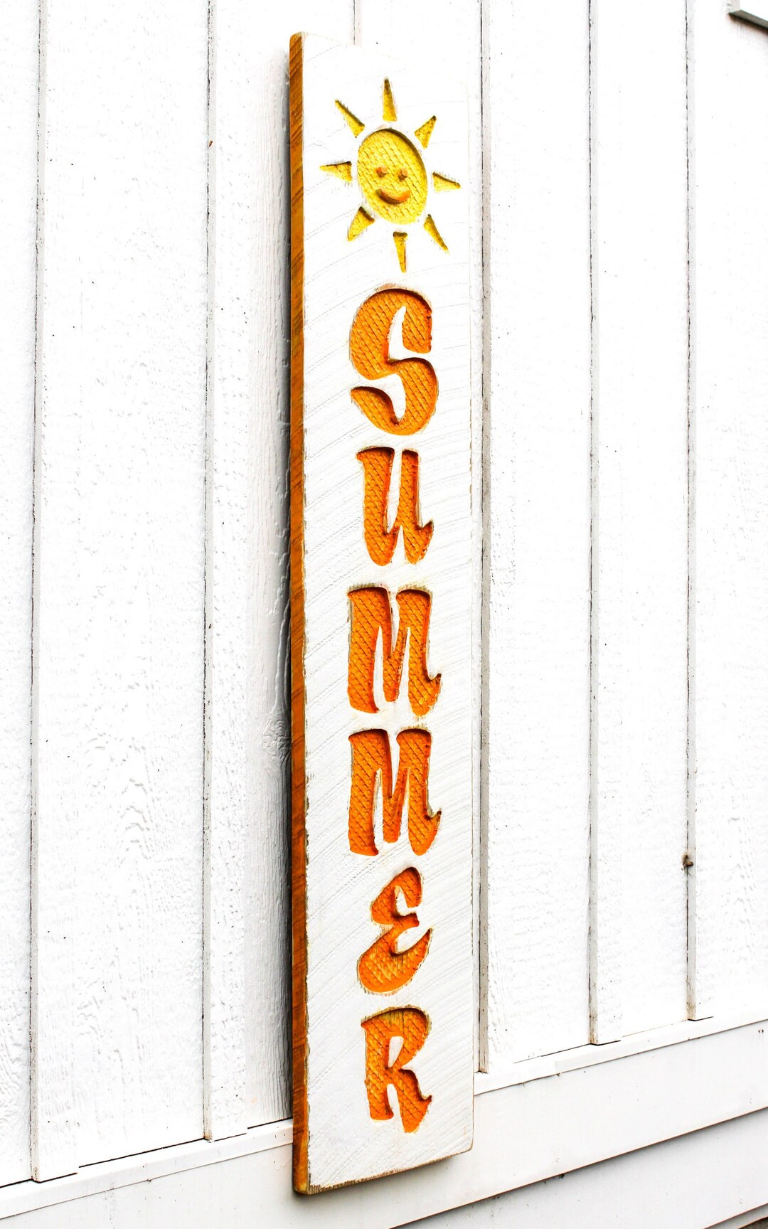Summer Sign - Carved in a 48"x10" Solid Wood Board Rustic Distressed ...