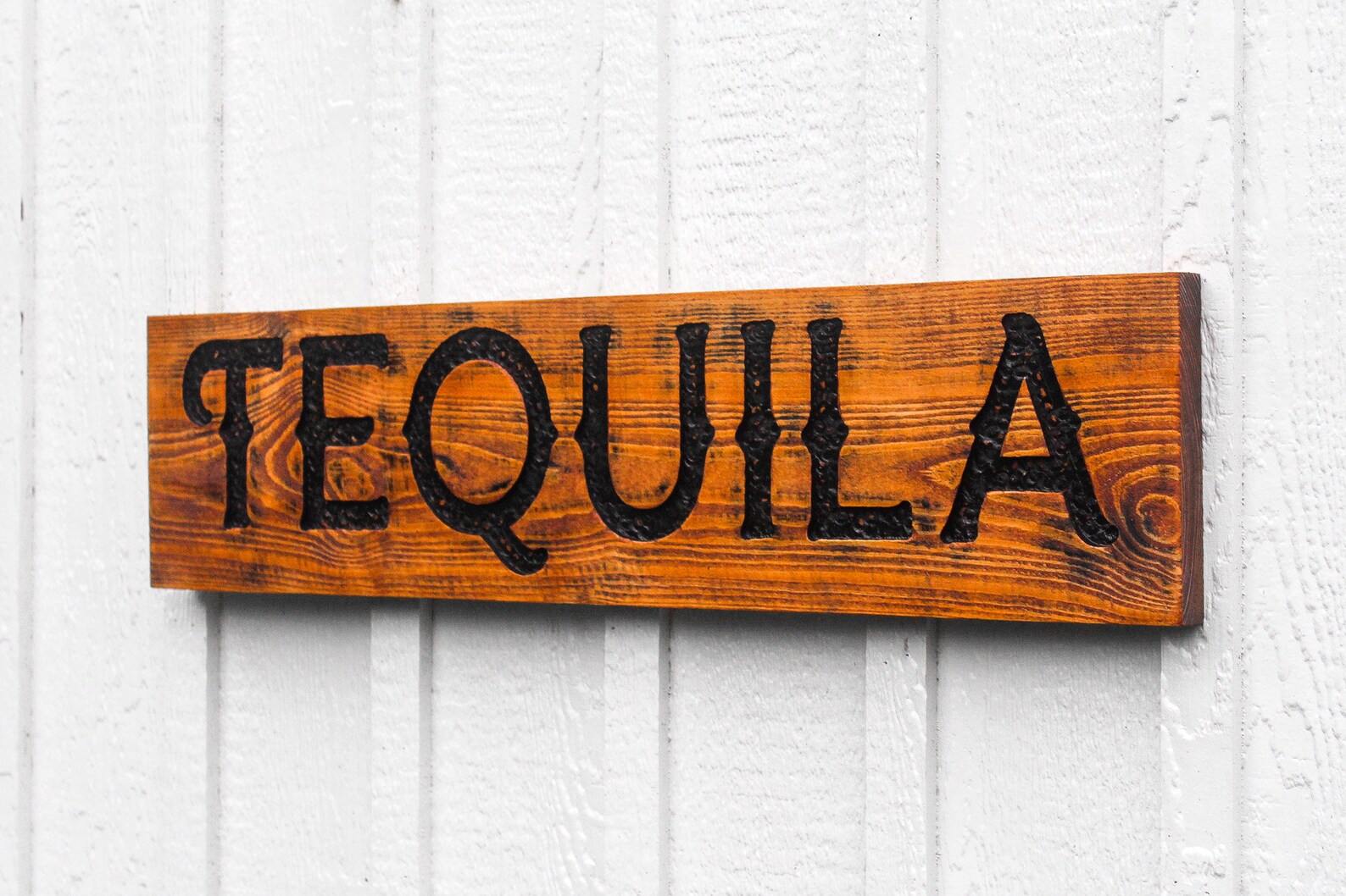 Tequila Sign - Carved in 32"x 8" Solid Wood Board Rustic Distressed ...