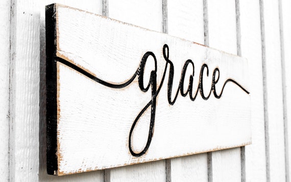 Grace Sign Carved in a 30x10 Solid Wood Board Rustic | Etsy