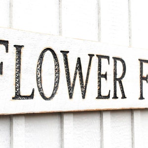 Flower Farm Sign Carved in a Solid Wood Board Rustic Distressed Florist ...
