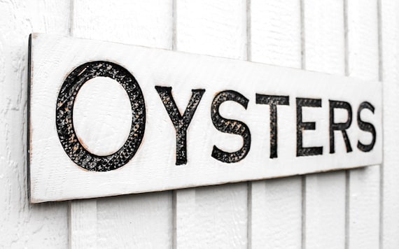 Oysters Sign Carved in a Solid Wood Board Rustic Distressed | Etsy