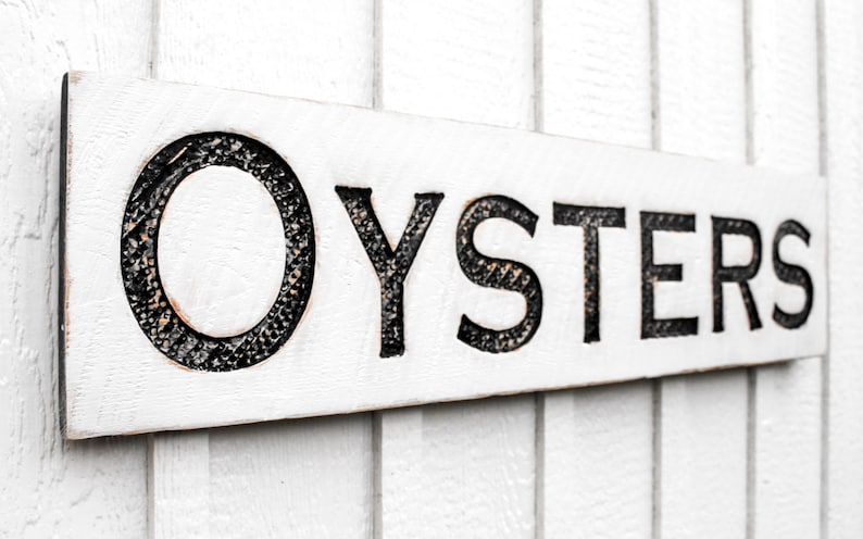 Oysters Sign - Carved in a Solid Wood Board Rustic Distressed Shop ...