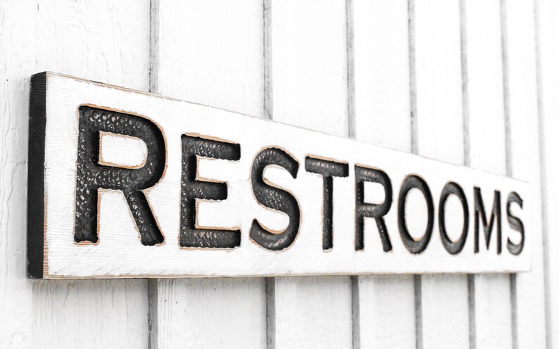 Restrooms Sign Carved in a Solid Wood Board Rustic | Etsy