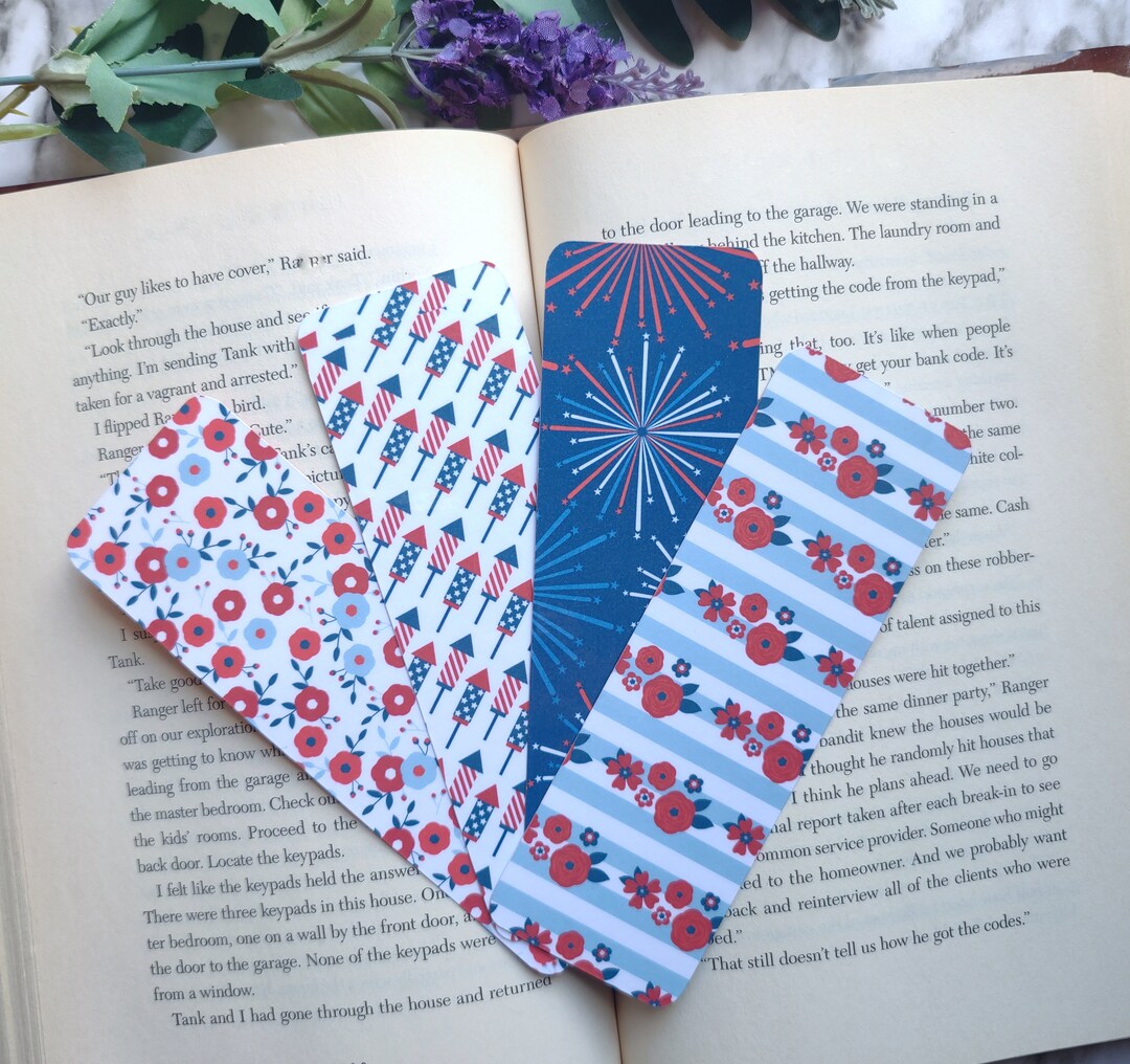 Floral July 4th Bookmarks - Fireworks Bookmark - Book Accessories - Red ...