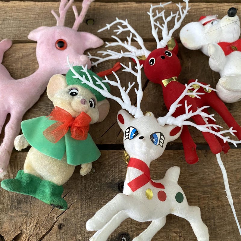 Red Flocked Deer Ornament - Etsy