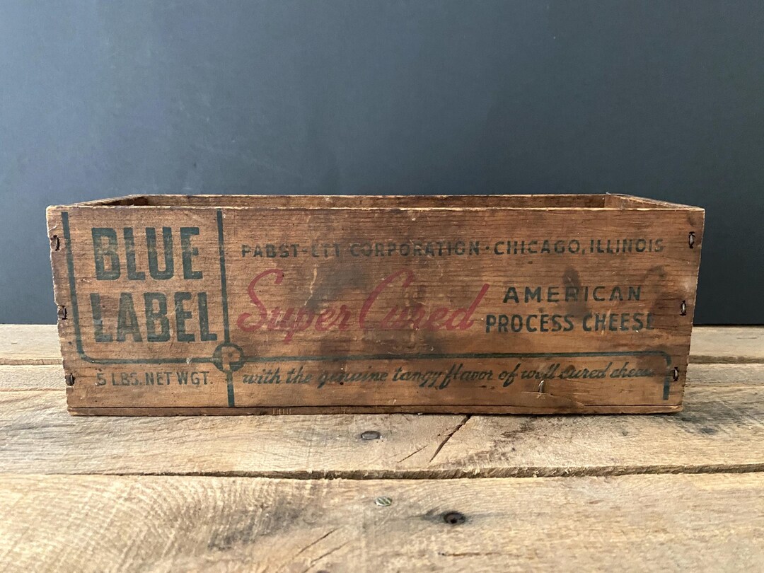 Vintage Blue Label Super Cured American Process Cheese Wooden Box ...