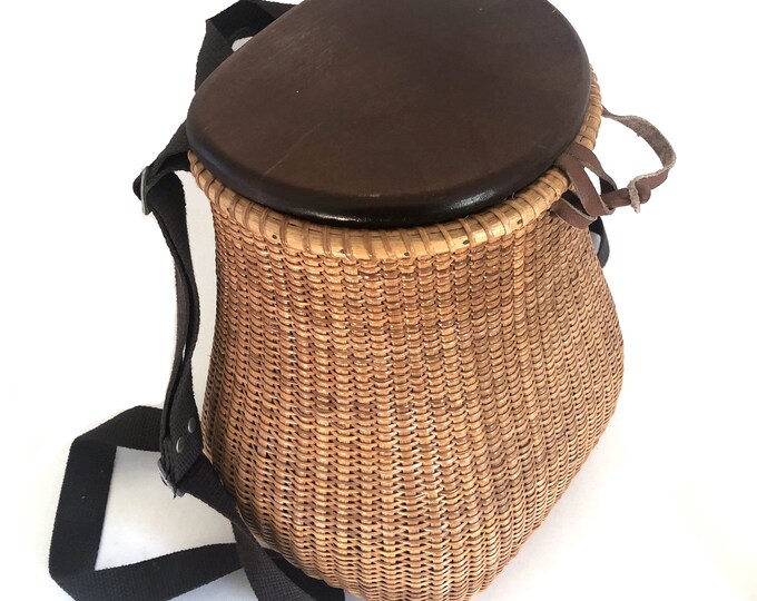 Nantucket Basket Backpack W Wooden Lid Canvas Straps/adirondack Style ...