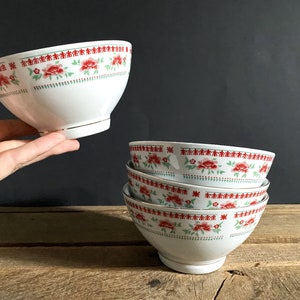 Set of 4 Vintage Porcelain Chinese Rice Bowls Gold Trim Red Floral ...