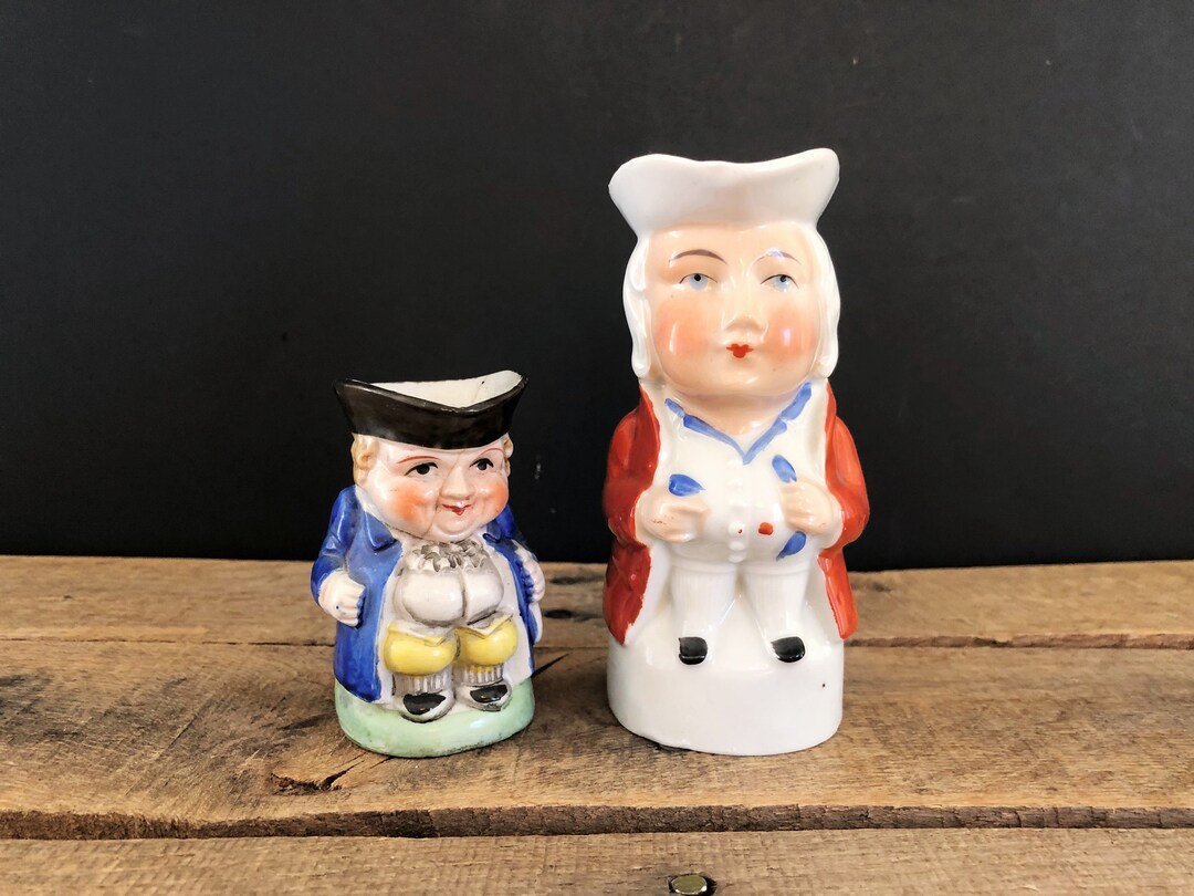 Two Toby Jugs/figural Ceramic Jugs/two Colonial Man Creamer Pitchers ...