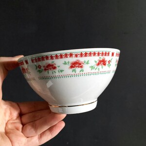 Set of 4 Vintage Porcelain Chinese Rice Bowls Gold Trim Red Floral ...