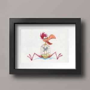 Alice in Wonderland Birdcage Bird Hi-res, Watercolor Print, 5"x7" (with ...