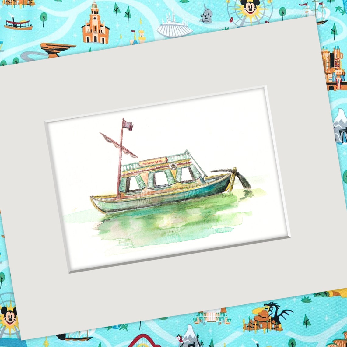 Bertha Mae Keel Boat, Watercolor Painting Print , 5"x7" (with Matting ...