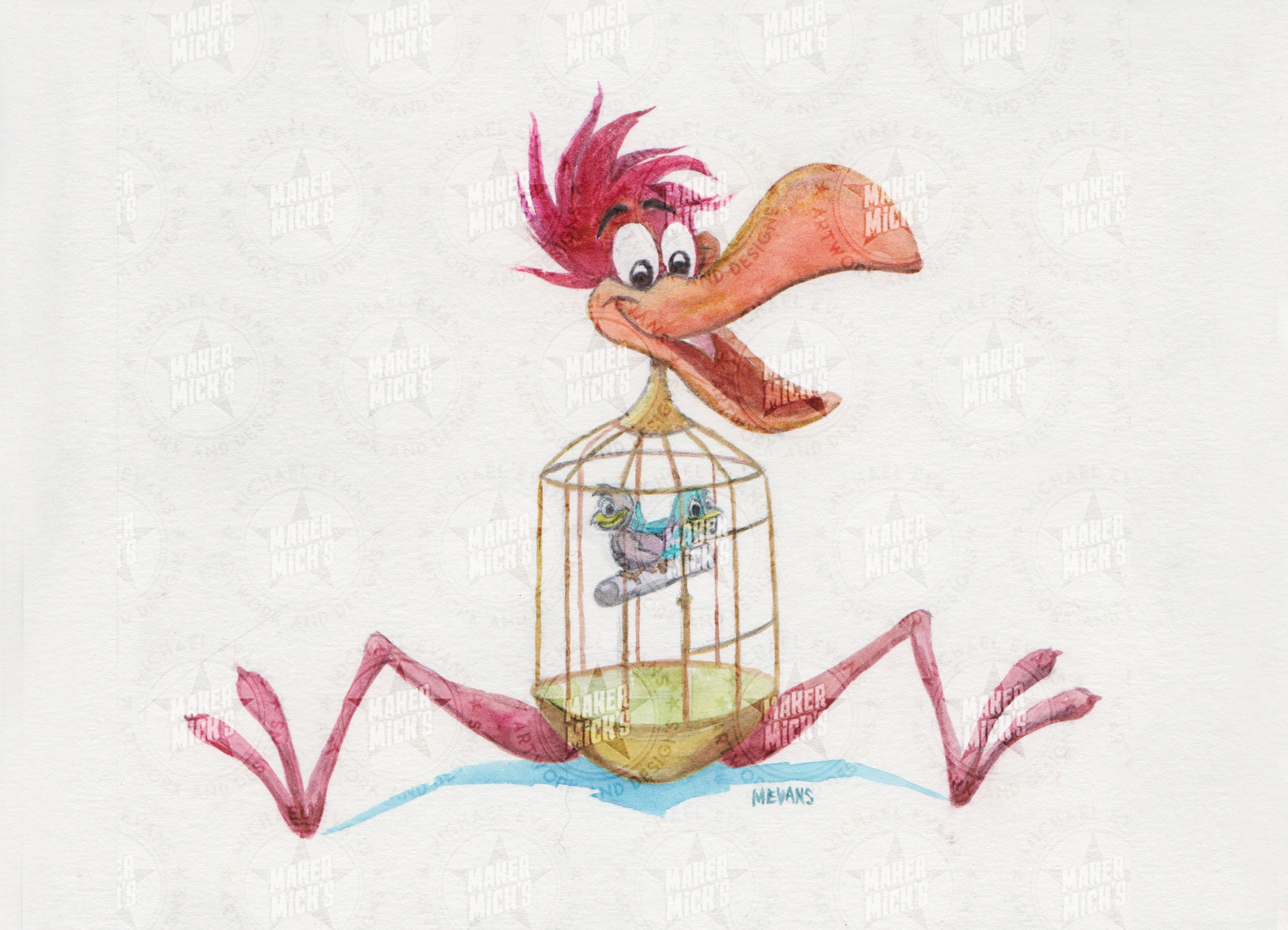 Alice in Wonderland Birdcage Bird Hi-res Watercolor Print | Etsy