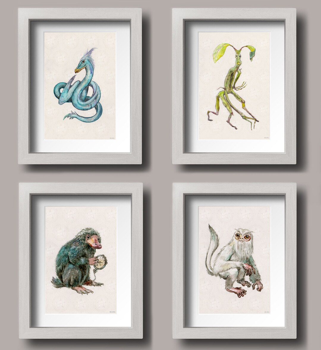 Fantastic Beasts Set of 4 Cute Beasts, Hi-res, 5x7, Watercolor Prints ...