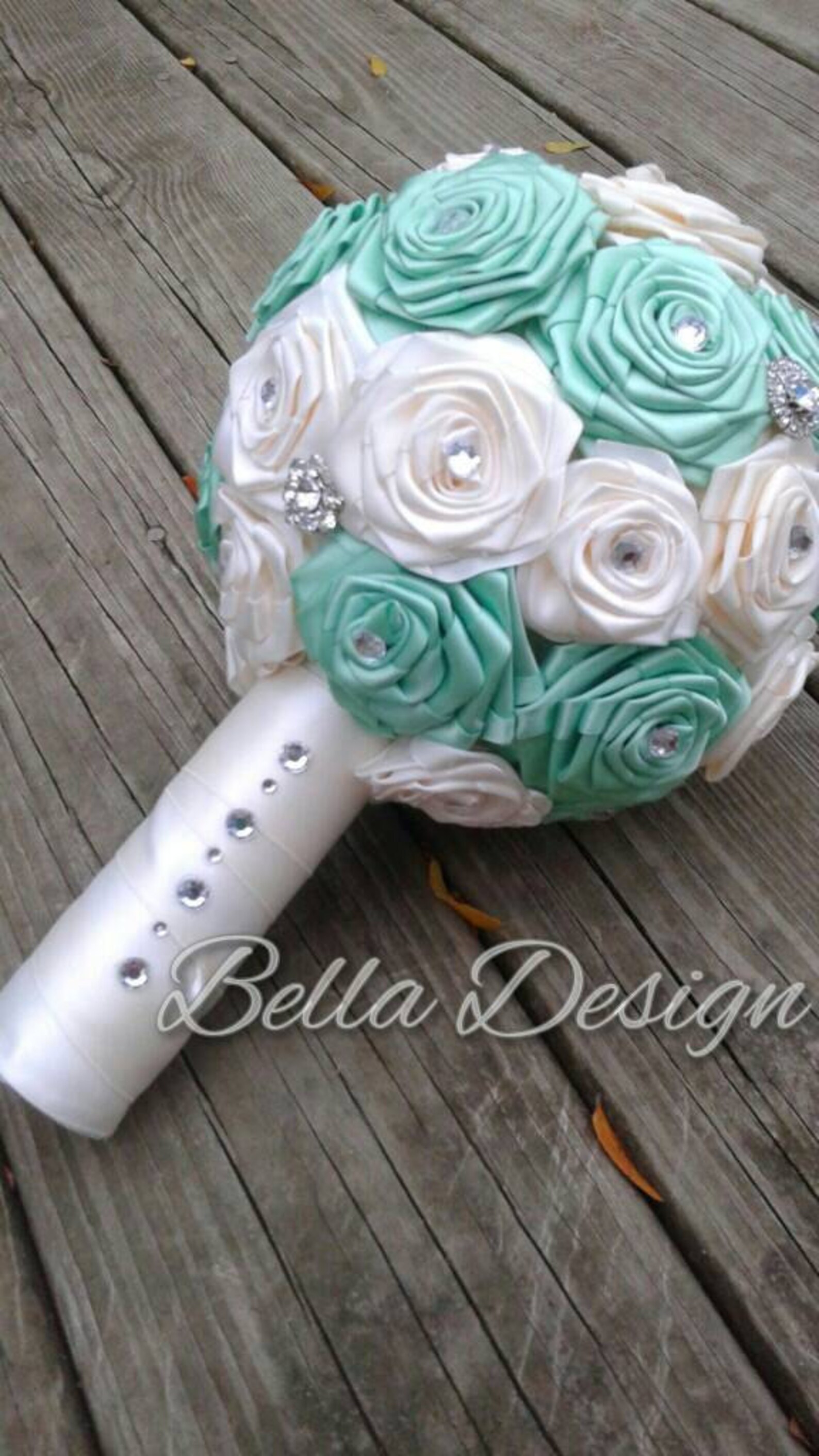 Mint Green and White Ribbon Rose Bouquet Set Accented With - Etsy
