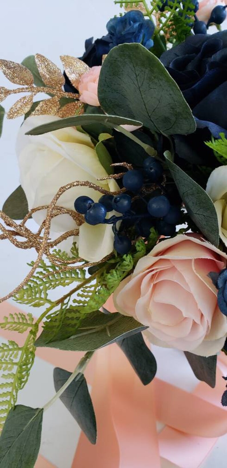 Navy and Blush Bridal Bouquet Navy and Gold Wedding Ballet | Etsy