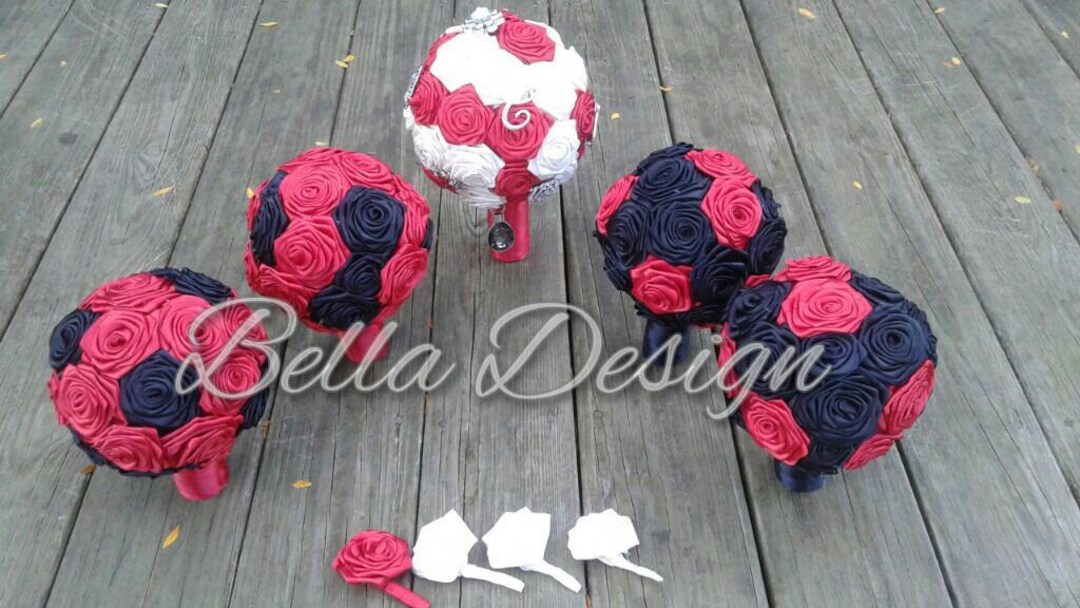 Red and Black Ribbon Rose Bouquet Set - Etsy