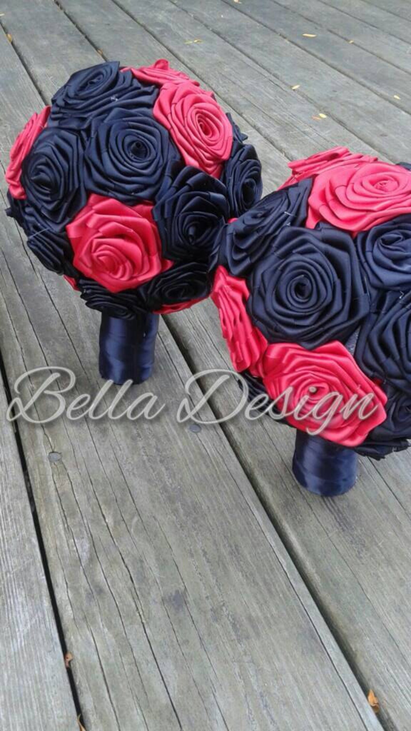 Red and Black Ribbon Rose Bouquet Set - Etsy