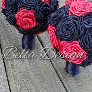 Red and Black Ribbon Rose Bouquet Set - Etsy