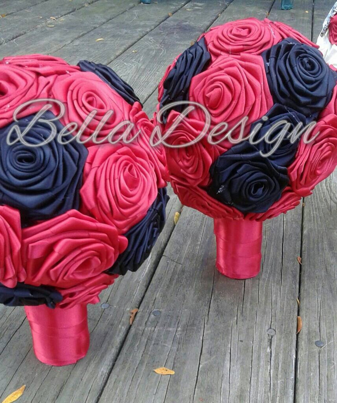 Red and Black Ribbon Rose Bouquet Set | Etsy