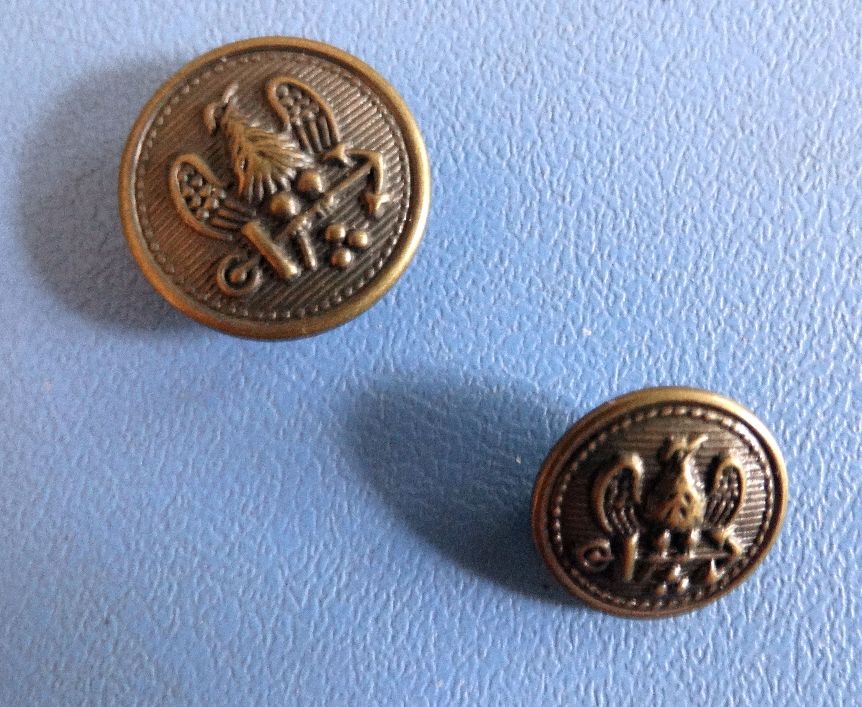Pair of Embossed Brass Navy Uniform Shank Buttons, Eagle Perched on ...