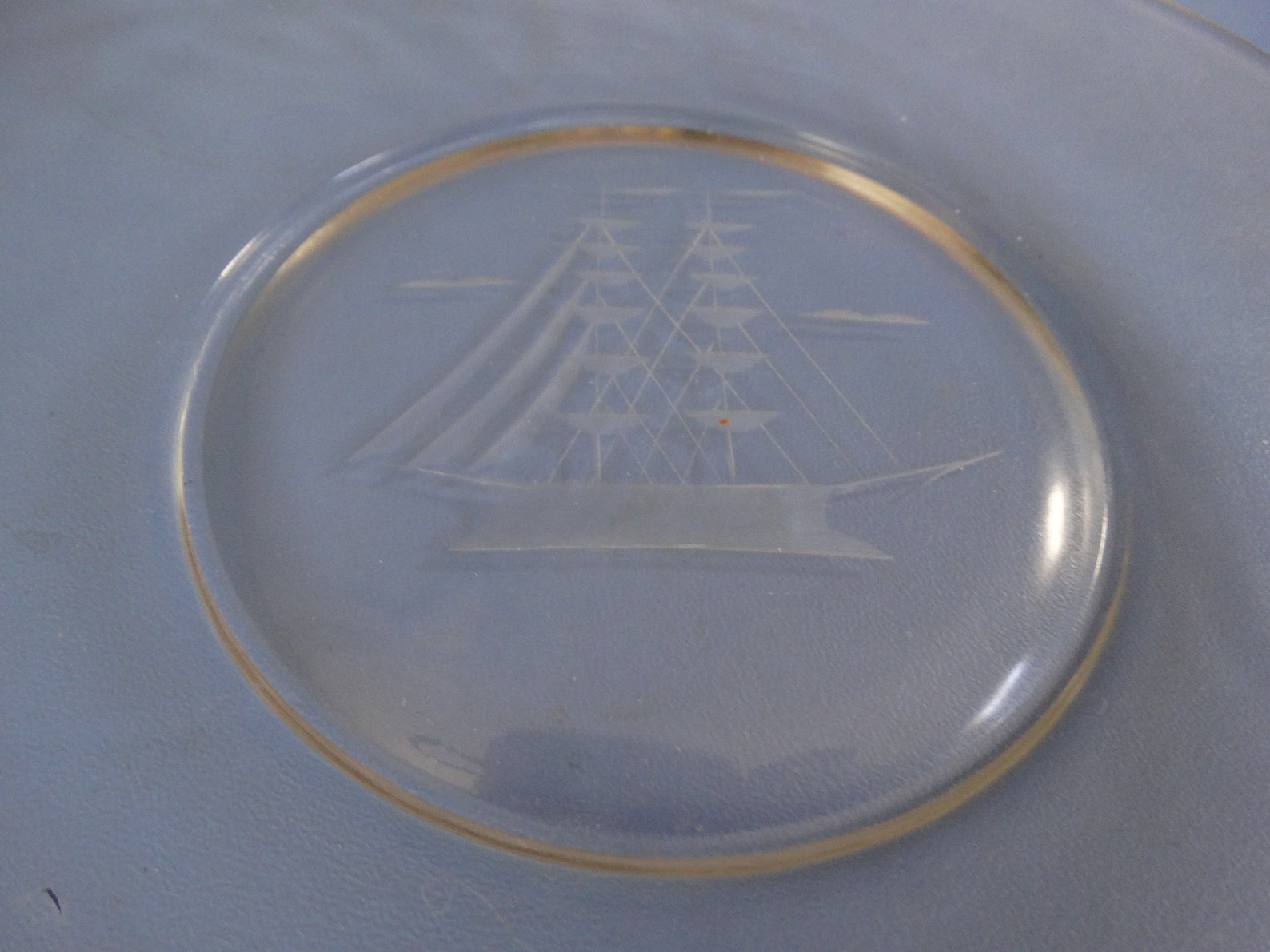Vintage Etched Glass Sailing Ship Plate 8" Schooner - Etsy