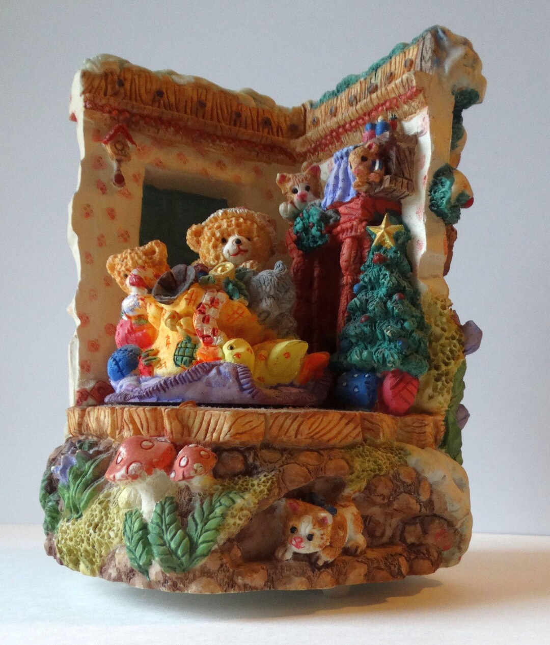 Adorable Cast Resin Music Box - Teddy Bears and Animals' Christmas - Etsy