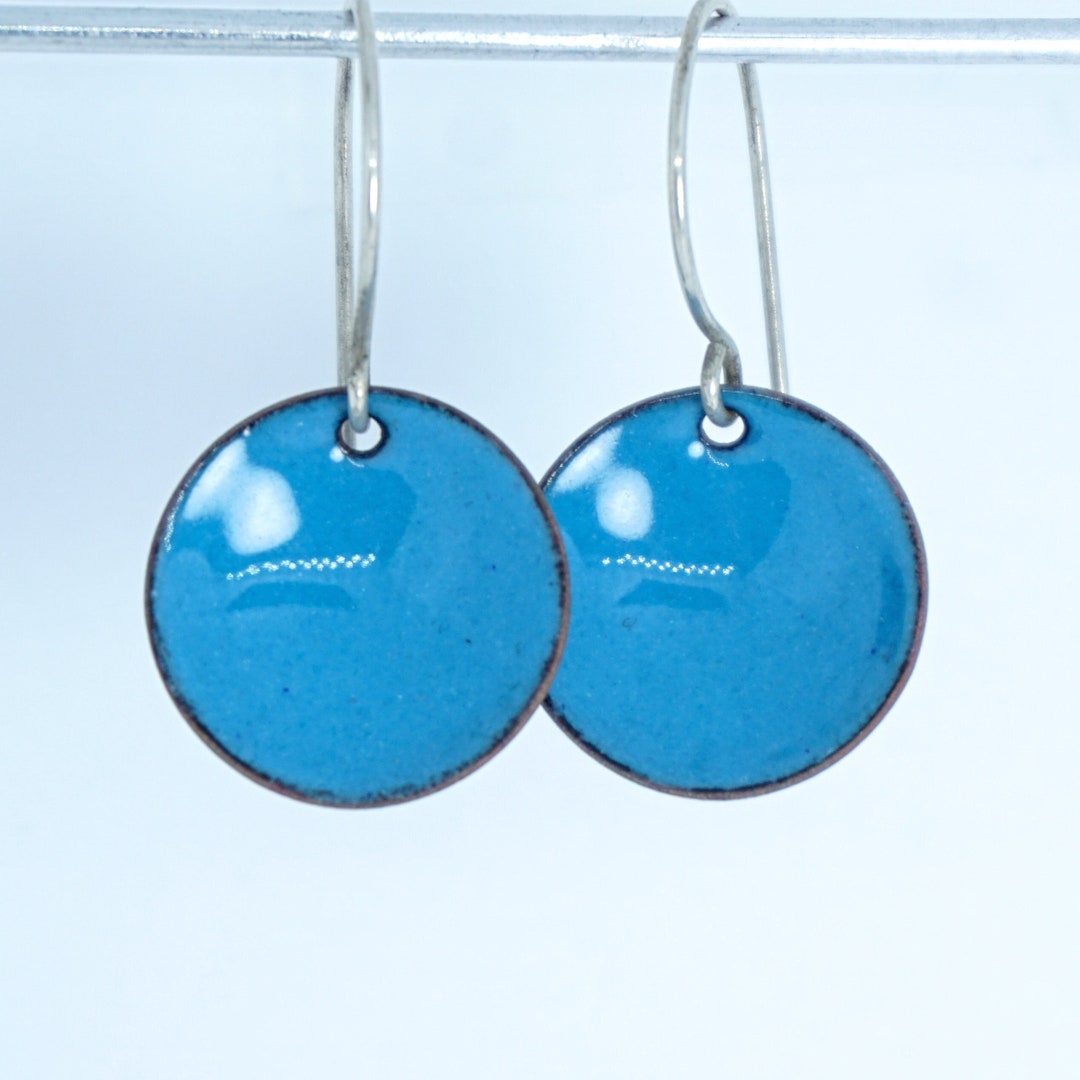Teal Blue Enamel Earrings Enamel Jewelry Minimalist Etsy