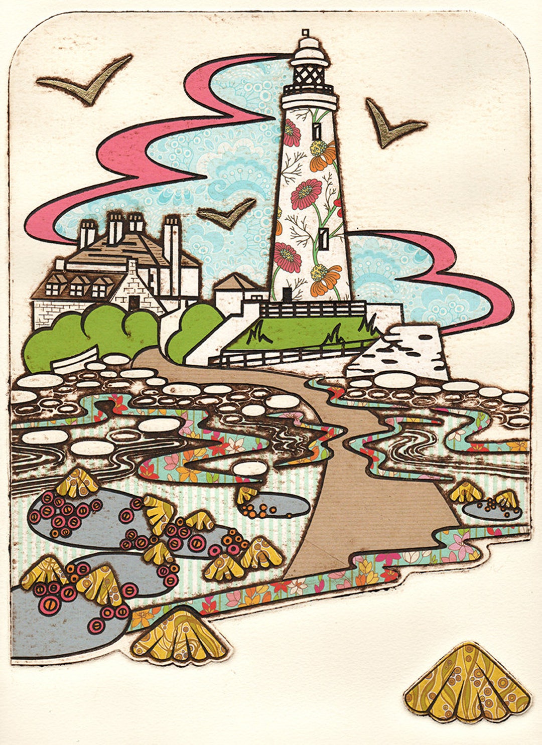 Whitley Bay A5 Postcard Lighthouse Causeway Tide Island St Mary's ...