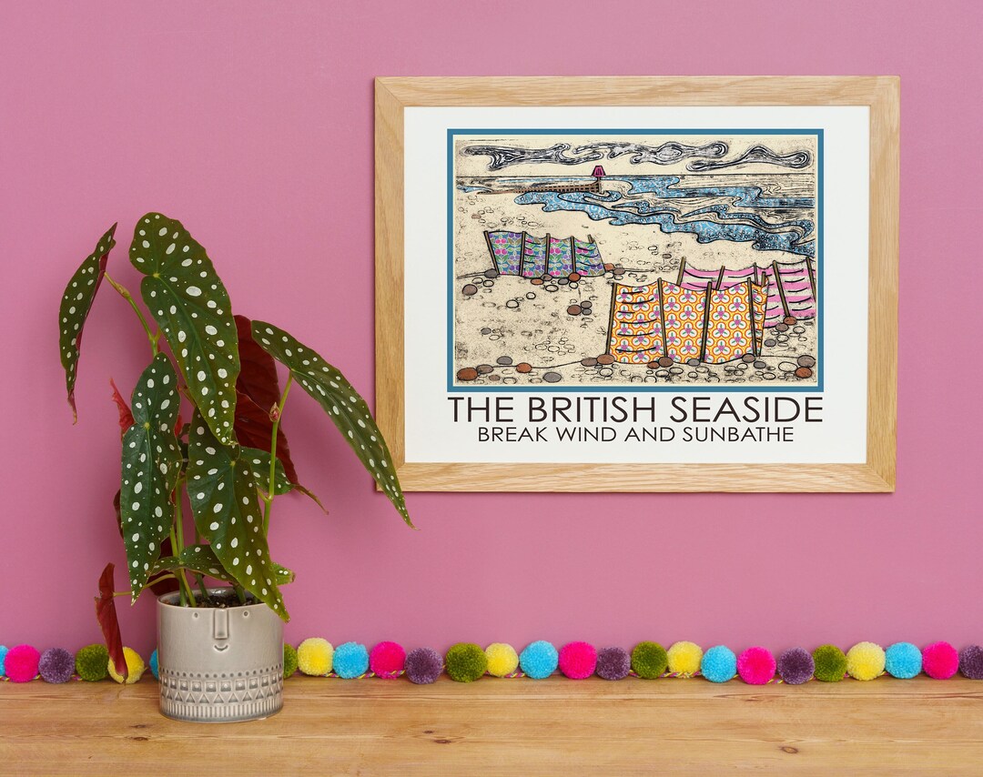A3 (29.7x42cm) the British Seaside Travel Poster Windbreaks Beach Scene ...