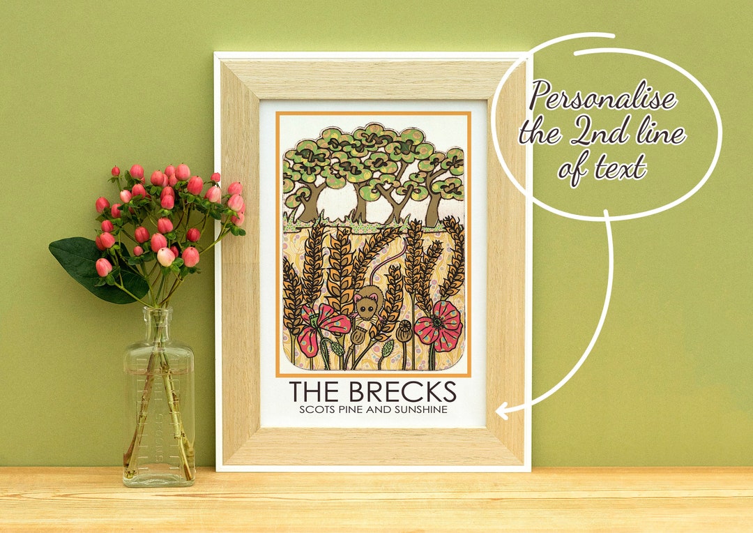 Personalised the Brecks Travel Poster A4 Breckland Norfolk Art Bespoke ...