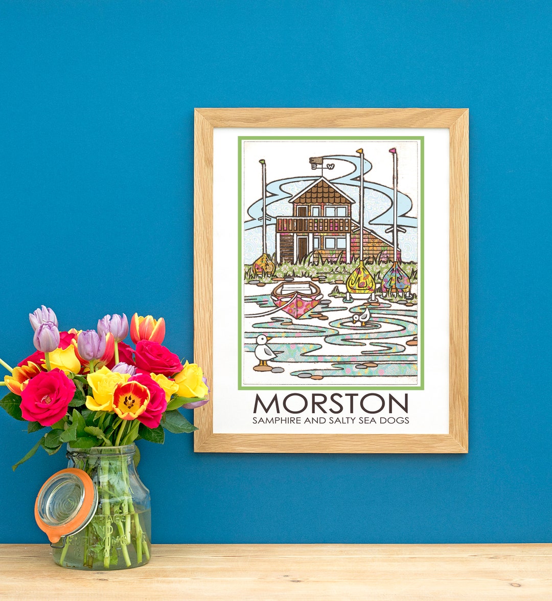 A3 (29.7x42cm) Morston Quay Travel Poster Seals and Samphire Black ...