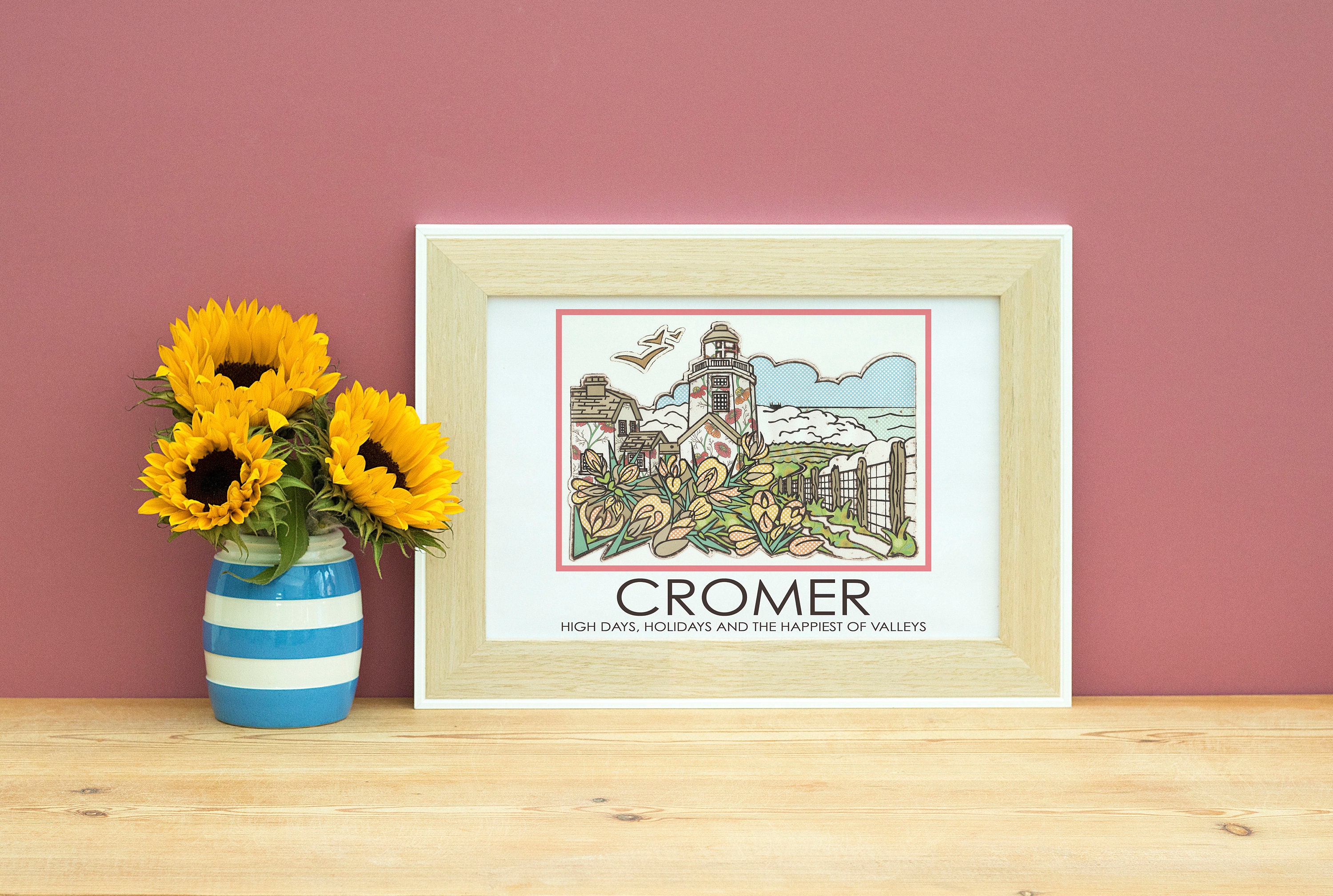 Personalised Cromer Lighthouse Travel Poster A4 Art Bespoke Christmas ...