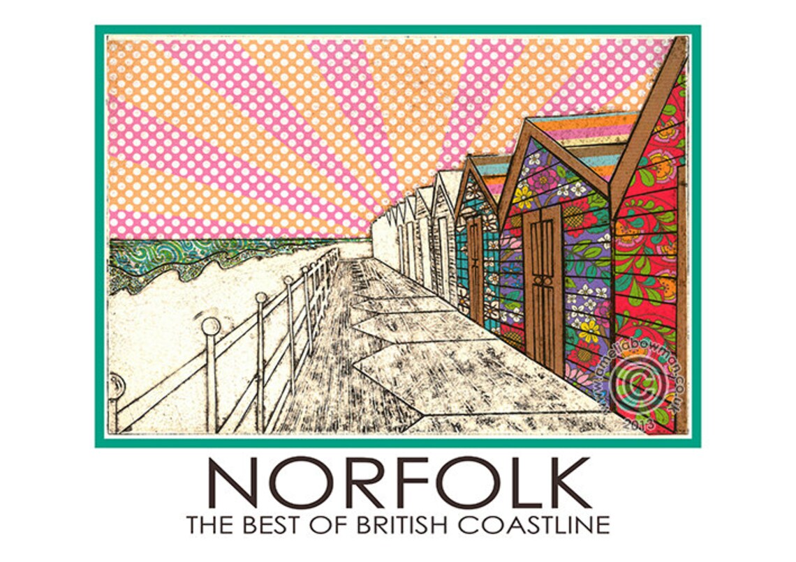 A3 29.7x42cm Norfolk Travel Poster Beach Huts Sunshine - Etsy