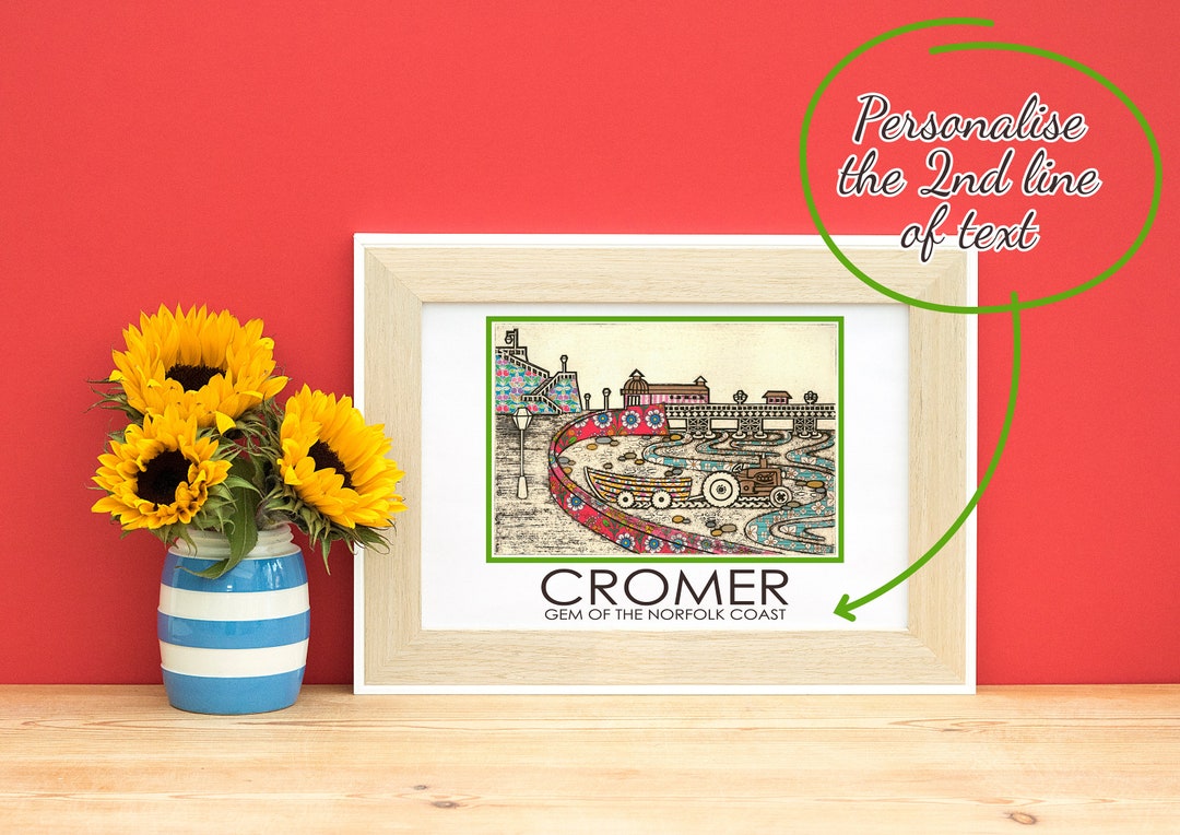Personalised Cromer Travel Poster A4 Art Bespoke Christmas Gift Norfolk ...