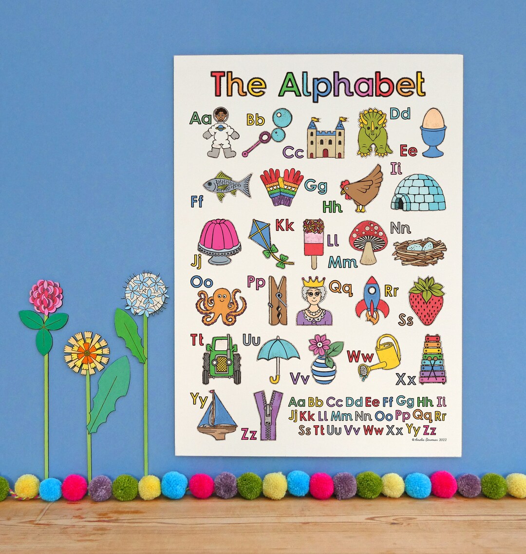 Alphabet A2 Poster ABC Illustrated A to Z Nursery Wall Art Early Years ...