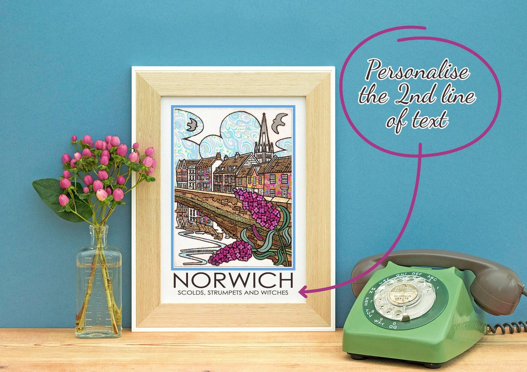 Personalised Norwich Fye Bridge River Wensum Travel Poster A4 Bespoke ...