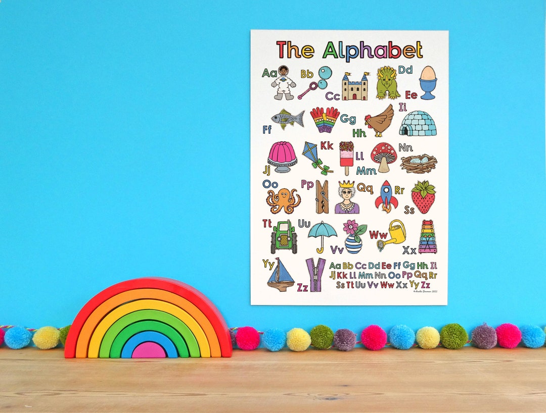 Alphabet A3or A4 Poster ABC Illustrated A to Z Nursery Wall Art Early ...