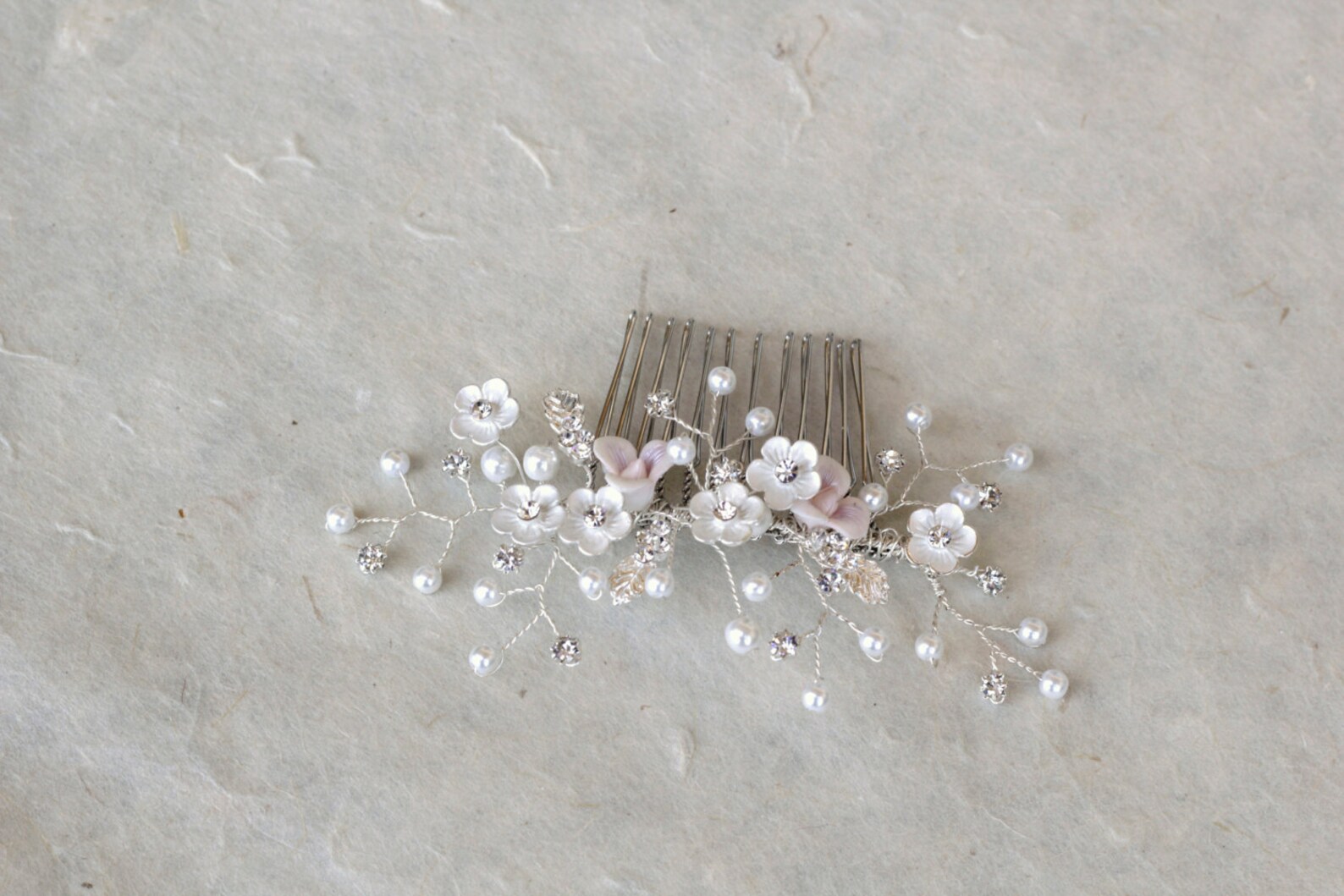 Lavender Flower Pearl Tiara. Pink Light Purple Flower Hair Comb. Ligh ...