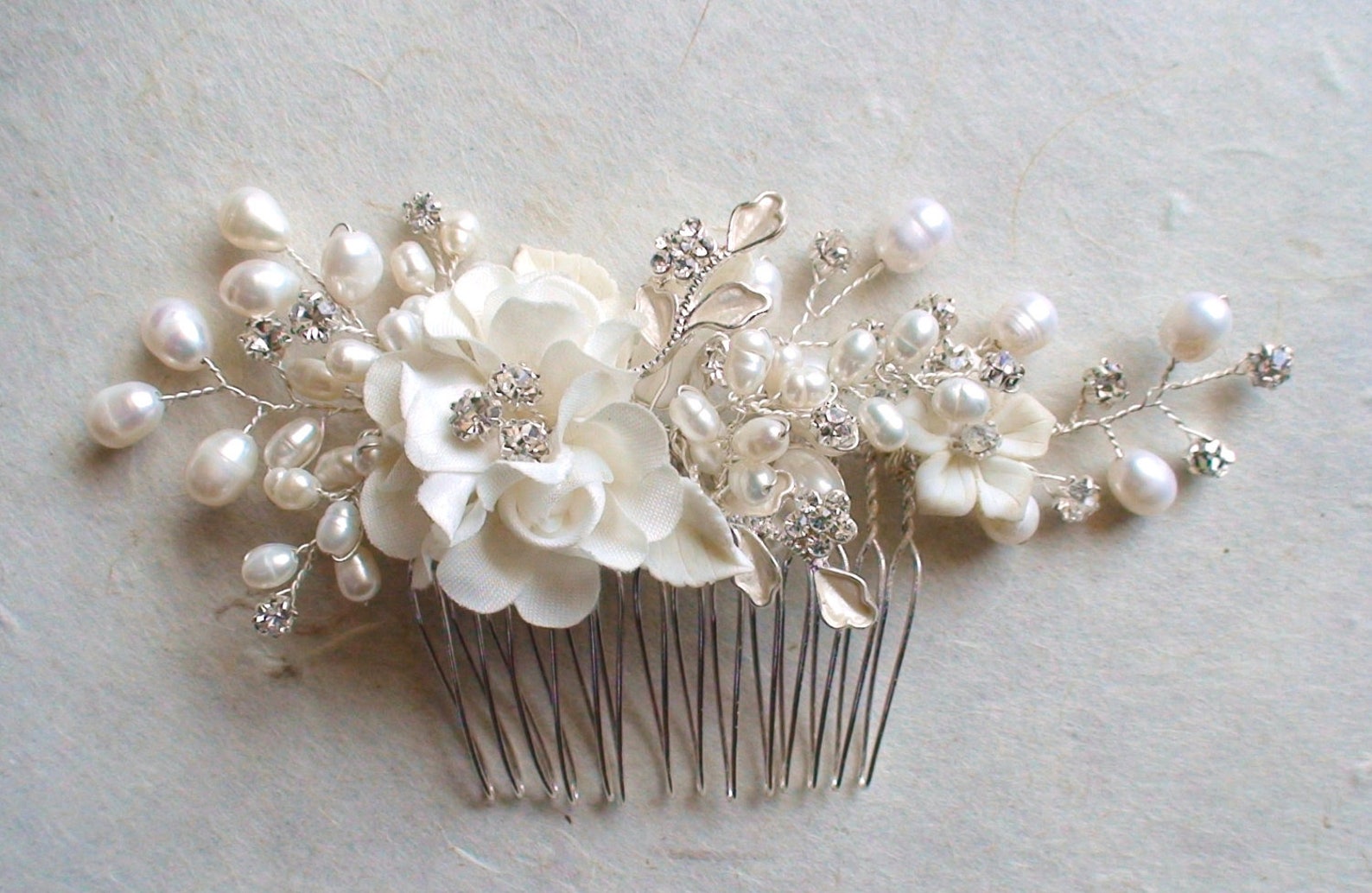 Flower Hair Comb. Bridal Decorative Comb. Pearl Headpiece. Wedding Hair ...