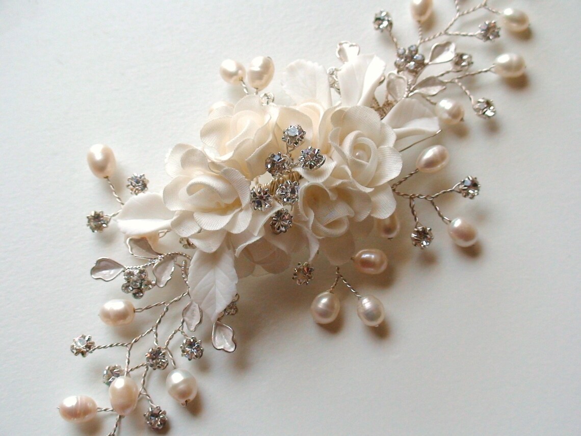 Flower Hair Comb. Bridal Decorative Comb. Pearl Headpiece. Wedding Hair ...